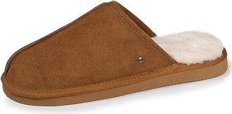Isotoner Chaussons pantoufles Mules homme en cuir et interieur ultra doux en fausse fourrure 46 camel