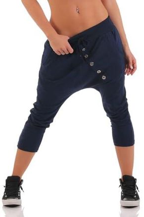 Malito more than fashion Malito Court Boyfriend Pantalon avec Bouton Bar 8015 Femme Taille Unique (Bleu fonc&eacute;)