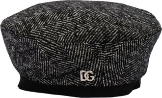 Dolce & Gabbana unisex, Accessoires, Noir, Taille: L Wool Blend Chevron Beret