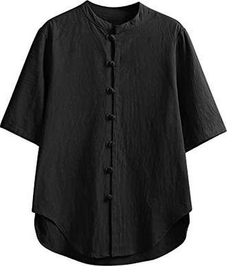Generico Chemises en Lin pour Hommes Léger Élégant Henley Shirts Vacances Coton Et Lin dÉté Chemise de Plage Couleur Unie avec Boutons T-Shirt Homme Grande Tai