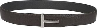 Tom Ford Homme, Accessoires, Brun, Taille: 105 CM Grain Leather Ridge Buckle T Belt
