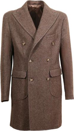 Barba Homme, Manteaux, Brun, Taille: M Manteau crois&eacute; en laine