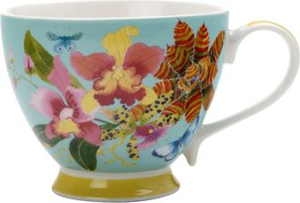 Maxwell & Williams Exotica Teetasse, Frangipani Green Print, in Geschenkbox, grün/rot, Porzellan, porzellan, Orchard Blau, 400 ml