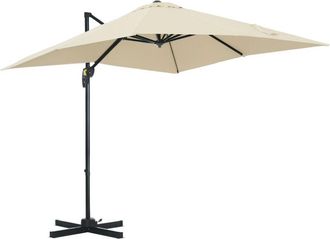 OUTSUNNY Parasol d&eacute;port&eacute; carr&eacute; inclinable manivelle avec pied en acier dim. 2,45L x 2,45l x 2,45H m m&eacute;tal alu. polyester haute densit&eacute; beige