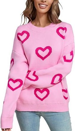 Generic Pull tricot&eacute; pour la Saint-Valentin - Grande taille - Haut &agrave; manches longues - Coupe ample - Doux et confortable - Imprim&eacute; coeur - Pour femme - Chaud 