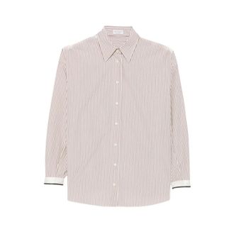 Brunello Cucinelli Vertikal gestreifte Baumwollhemd - - Blouses & Shirts - Damen - Braun - M