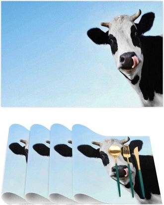 TropicalLife Tischsets mit Kuhmotiv, rechteckig, 6 St&uuml;ck, Kuh, Tischset f&uuml;r K&uuml;che, Esstisch, Zuhause, Restaurant, waschbar, rutschfest, hitzebest&auml;ndig, PVC-Platzde