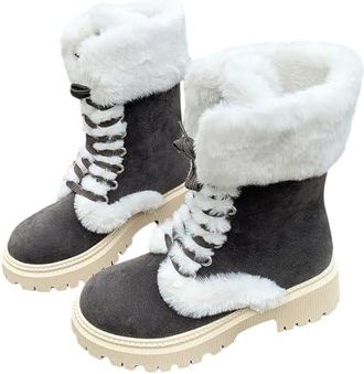 Generic Femme Bottines Daim &agrave; Lacets avec Doublure Peluche Chaude Bottes dHiver Semelle Plateforme Chunky Style Combat Boots Chic et Elegant Chaussures L&eacute;g&egrave;re
