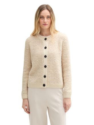 Tom Tailor Damen Bouclé Cardigan, 33962 - Doeskin Melange, XL