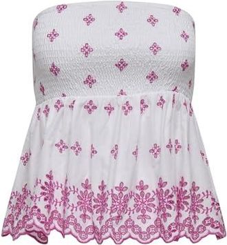 Only Onllou Life EMB Bandeau Top WVN, Blanc éclatant, S Femmes