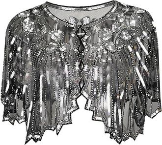 Generic 2025 Hiver Automne Femmes R&eacute;tro D&icirc;ner Ch&acirc;le Paillette Robe de Soir&eacute;e Petit Ch&acirc;le Veste Cape, bronze, Taille unique