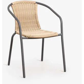 Sklum Pack de 2 chaises de jardin empilables avec accoudoirs en acier et rotin synth&eacute;tique Kalymana SKLUM Gris graphite - Naturel