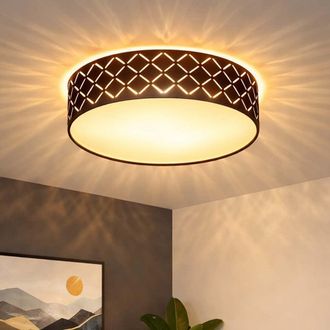 Globo Lighting Deckenleuchte Textil schwarz Deckenlampe schwarz gold Wohnzimmerleuchte rund, Metall, satiniert, 2x 7W 806Lm warmwei&szlig;, DxH 38x10 cm