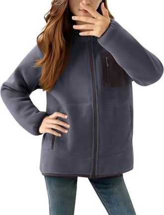 Generic Vestes en polaire pour femme avec fermeture &eacute;clair int&eacute;grale, poches l&eacute;g&egrave;res, manteaux dhiver doux et chauds pour la randonn&eacute;e, les voyages, bleu, XXL