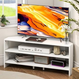 HOMCOM Meuble TV dangle 47 Max avec 2 &eacute;tag&egrave;res Ouvertes, Meuble TV Moderne en agglom&eacute;r&eacute;, pour Chambre et Salon, 110x36x45 cm, Blanc