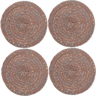 PartyKindom 4 Stück Rustikale Handgewebte Untersetzer Saugfähige Tischmatten aus Natürlichem Material Runde Filz Tassenpads für Kaffee und Esstisch Rustikales Des