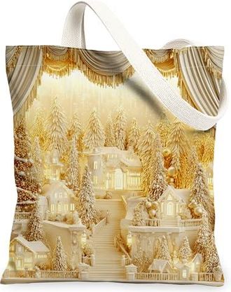 Generic Sacs fourre-tout &eacute;l&eacute;gants en toile, motif vacances vintage, l&eacute;gers, lavables et r&eacute;utilisables pour le shopping, dor&eacute;, 13x15 Inch