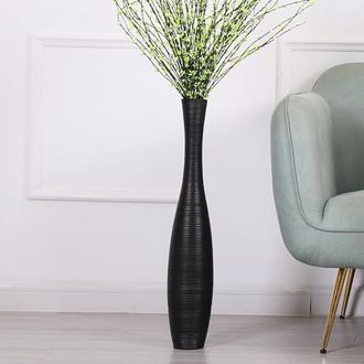 Leewadee Leewadee Grand Vase A Poser Au Sol 65 cm Haut - Vase De Sol pour Fleur Ou Pampa, Noir, Résine