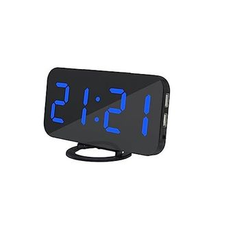 Garneck R&eacute;veil Num&eacute;rique LED &agrave; Grand &Eacute;cran Miroir, Double Port USB, Luminosit&eacute; R&eacute;glable, Fonction Snooze, &Eacute;clairage Variable, pour Chambre Et Bureau, Style Al