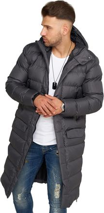 SOULSTAR Herren Parka Winterjacke als Langer Steppmantel mit Kapuze - Winterparka als Puffermantel - Wintermantel f&uuml;r M&auml;nner S2_GRAPEFRUIT-Charcoal-XXL