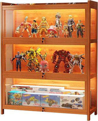 Generic 106 cm Hohe Vitrine mit Acryltüren, 3-stöckiger Transparenter Vitrinenschrank, Keine Beleuchtung Enthalten, for Zuhause, Büro(Brown,50cm/19.7in)