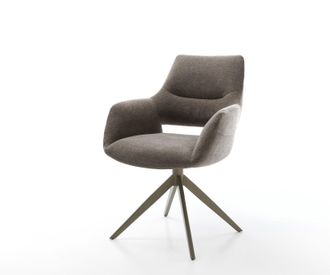 DELIFE Drehstuhl Yago-Flex mit Armlehnen Strukturstoff Soft Taupe Kreuzgestell breit Effektfinish Titan 360&deg; drehbar Wippfunktion Taschenfederkern, Esszimmer