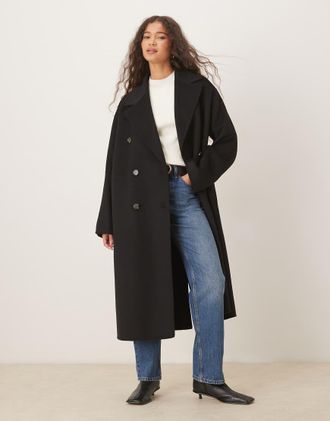 Mango Manteau mi-long coupe crois&eacute;e en laine m&eacute;lang&eacute;e - Noir