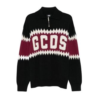 GCDS Gcds, Homme, Pulls, Noir, Taille: L Pull Polo Argyle &agrave; Logo