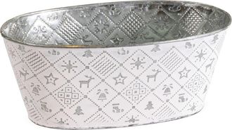 Matches 21 Ovaler Pflanztopf Winterdeko, Pflanzkübel in 24 x 13 x 10 cm, Silber - Metall Pflanzschale als Weihnachtsdeko - Dekorative Blumenschale für Zimmerpfla