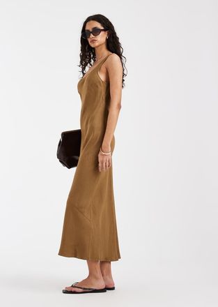 & Other Stories Robe longue en lin et viscose - Marron doux