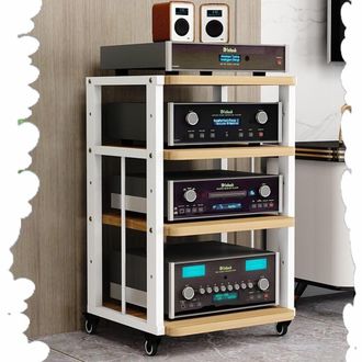 Generic HiFi-Rack, AV-Medienst&auml;nder Mit Rollen, 3/4/5-stufiger Audio-Video-Regal Verst&auml;rker Rack, Holz-Stereoschrank, Verstellbare Regale, CD-Player-St&auml;nder F
