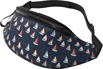 Generic Voilier Rouge Bleu Imprim&eacute; Sacs Banane Unisexe Sac &Agrave; Bandouli&egrave;re R&eacute;glable Poche Poitrine Pour Course &Agrave; Pied Travail Homme 14X35Cm