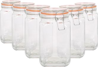 Argon Tableware 6X 1.25L Quadratisches Glasgef&auml;&szlig; mit Clip-Deckels - Leer Luftdicht K&uuml;che Einmachglas Marmelade Lagerung Lebensmitteln Einmachen Konservieren Container