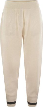 Brunello Cucinelli Femme, Pantalons, Beige, Taille: 40 FR English Rib Cashmere Knit Pantalons