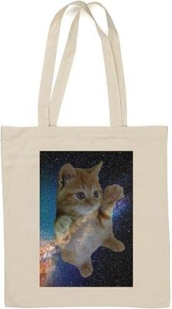 Generic Cosmic Galaxy Sac fourre-tout en coton naturel Motif chat sauvage Blanc