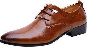 Generic Chaussures habillées en cuir verni à lacets pour homme Derbys Bout pointu Chaussures Oxford antidérapantes tendance larges pour bureau, trajets et évé