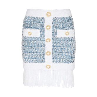 Balmain Puderblauer Tweedrock mit Fransendetails - - Skirts - Damen - Blau - XL