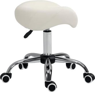 HOMCOM Sattelhocker Arbeitshocker Drehstuhl Drehhocker Rollhocker Kosmetikhocker gepolstert h&ouml;henverstellbar (Creme)