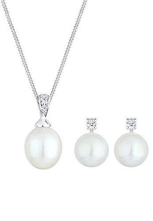 DIAMORE Elli DIAMONDS parure de bijoux Femmes Clous dOreilles Perle de Culture dEau Douce avec Diamant (0.10 ct.) en Argent Sterling 925