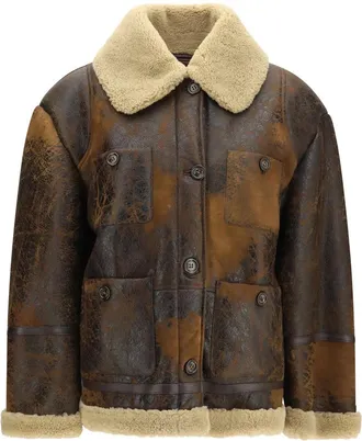 Valstar Oversize-Lederjacke mit Shearling-Kragen - - Jackets - Damen - Braun - 2XL