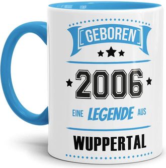 Tassendruck Geburtstags-Tasse Geboren 2006 Eine Legende aus Wuppertal Innen & Henkel Hellblau/Geschenk/mit Spruch/Mug/Cup/Becher/Qualität Made in Germany