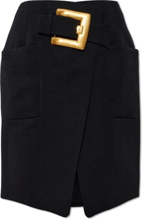 Balmain Femme, Jupes, Noir, Taille: 36 FR Jupe ceintur&eacute;e en grain de poudre