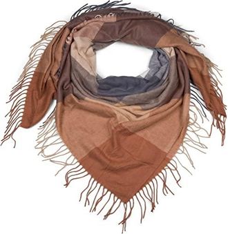 styleBREAKER &eacute;charpe carr&eacute;e XXL, plaid avec motif &agrave; carreaux et longues franges, hiver, &eacute;tole, foulard 01017116, couleur:Marron-Gris-Cr&egrave;me