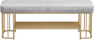 Generic 2-stöckiges Schuhbankregal - Ottomanenbank Mit Metallrahmen Und Flanellkissen for Das Wohnzimmer(Grigio,100 * 35 * 45cm)