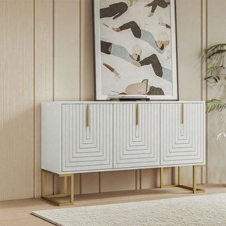 Generic 3-türiges Sideboard mit U-förmigen Türen & Metallgriffen - Moderner Schrank mit Verstellbaren Regalen & Sockel, Schwarz - Für Esszimmer & Küche (White