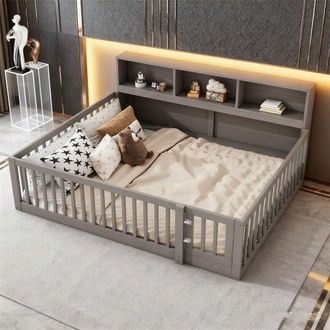 Generic Daybett 140x200 cm in Grau | Tagesbett & Schlafsofa aus Kiefernholz | Bettseite mit Staufach & Brüstung | Inklusive Lattenrost (Ohne Matratze)