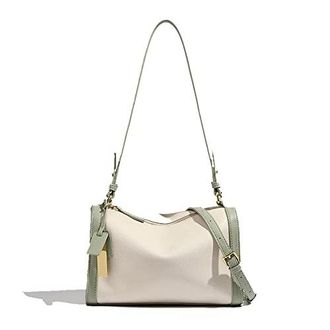 Generic Sac &agrave; bandouli&egrave;re Hobo en cuir v&eacute;ritable pour femme, sac &agrave; main d&eacute;contract&eacute;, sac &agrave; bandouli&egrave;re tendance avec fermeture &eacute;clair, sacs cylindriques, WHIT