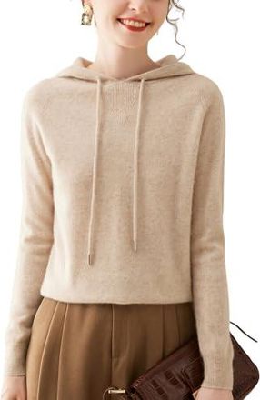 Dissa Pull Cachemire Femme Capuche Uni Tricot&eacute; en Vrac Manches Longues Fin Pull en Cachemire et Laine,Camel Clair,EU 44,MN605