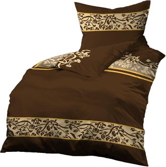 Gerald Wittmann Bettwäsche 140x200 cm + 70x90 cm, Baumwolle Satin, Ornamenten Braun Gelb-Gold Beige