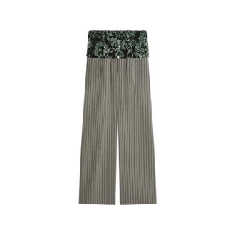 Dries Van Noten Homme, Pantalons, Gris, Taille: M Pantaloni a vita alta ricamati